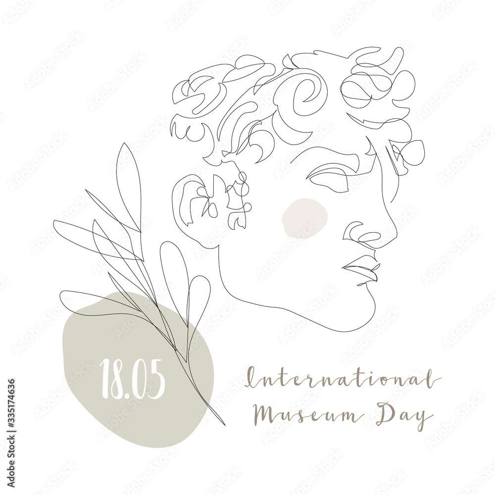 International Museum Day, May 18. One continuous line greek god statue ...
