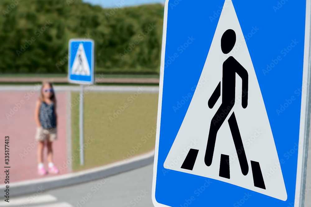 Square road warning sign with man walking symbol. Signal with black ...