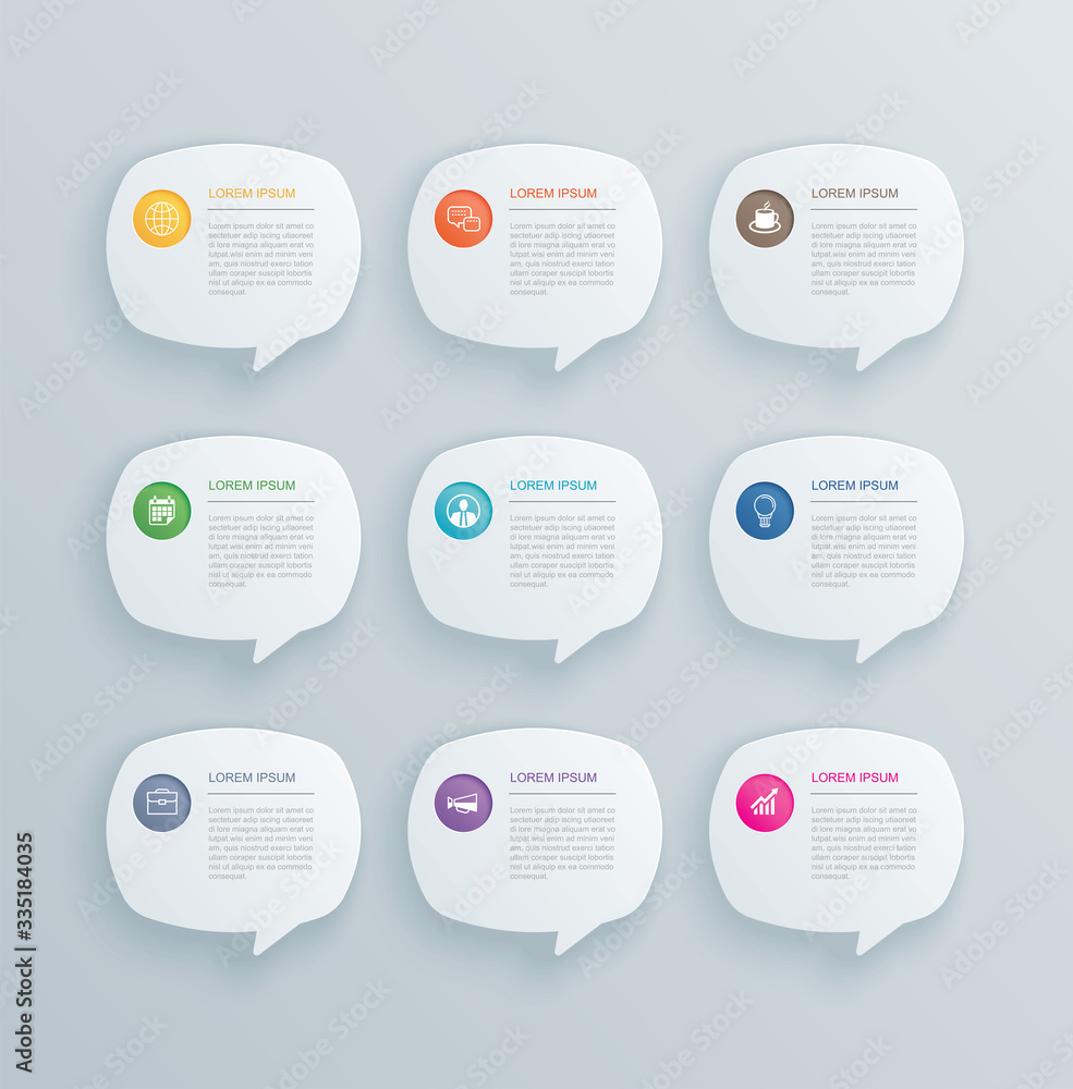 9 infographics with bubble speech template design. Stock Vector | Adobe ...