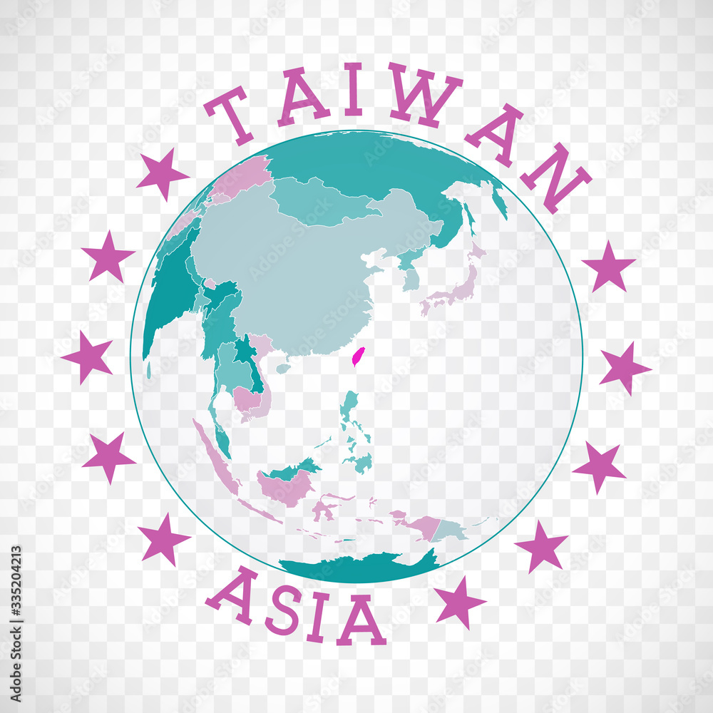 Taiwan round logo. Badge of country with map of Taiwan in world context ...