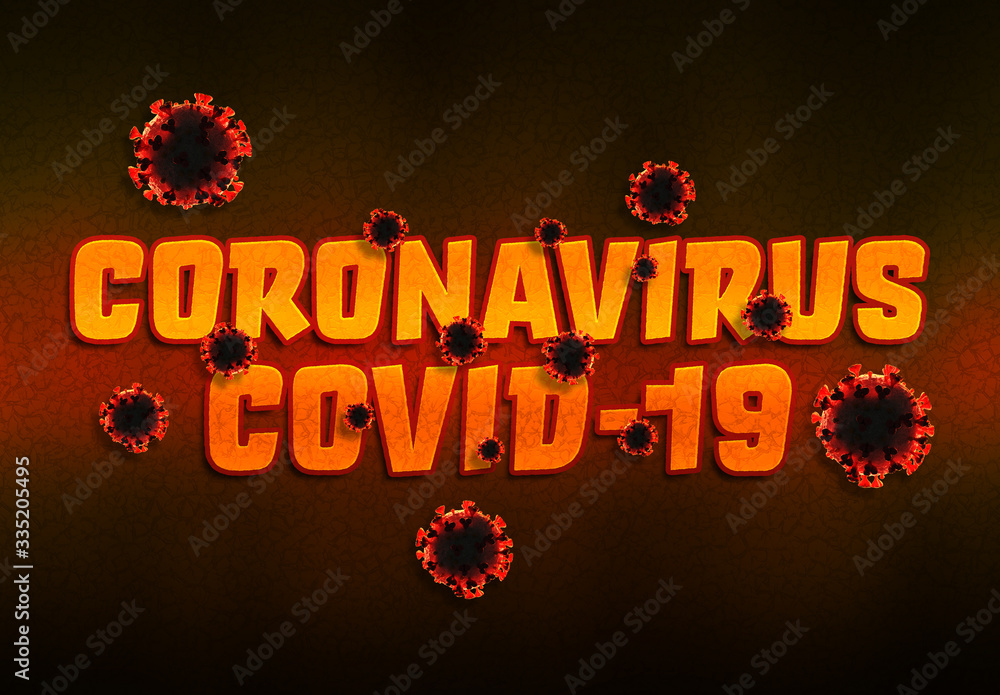 Coronavirus Covid-19 text in orangey textured style. New respiratory ...