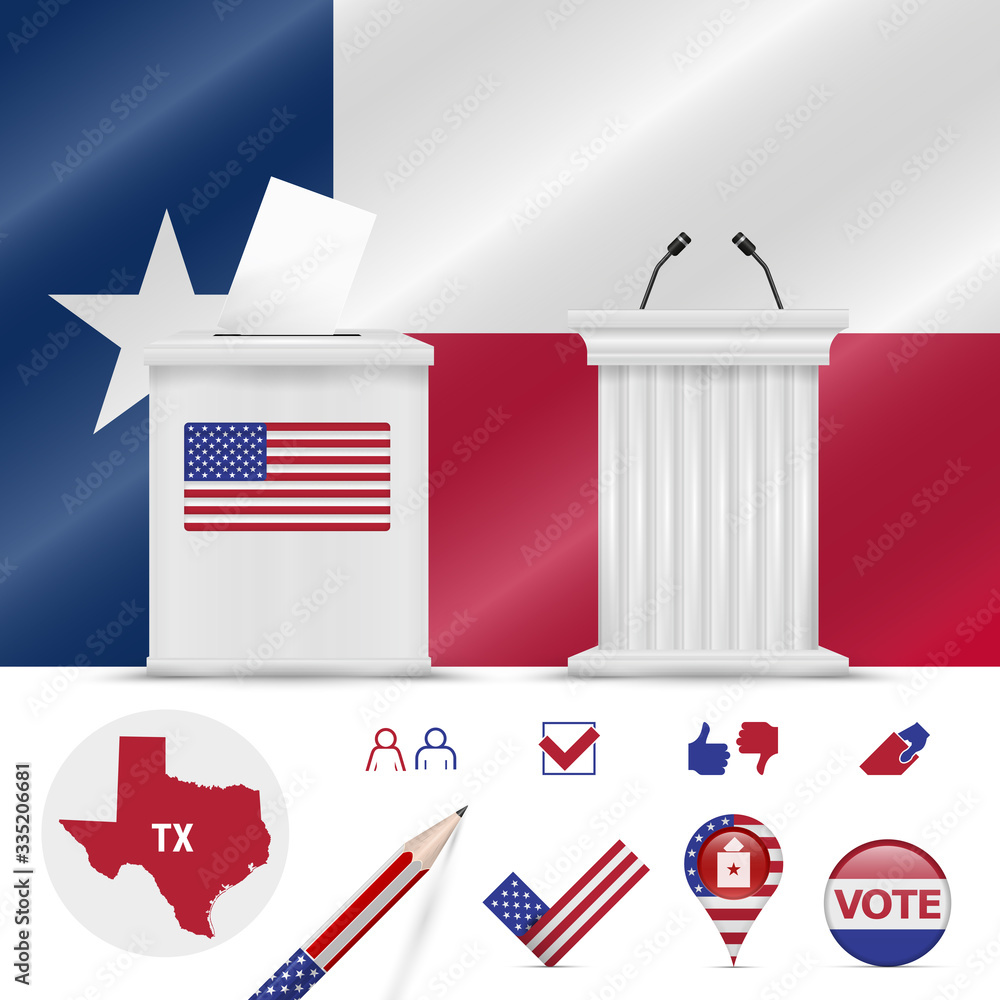 Presidential elections in Texas. Vector flag, ballot box, speaker's ...