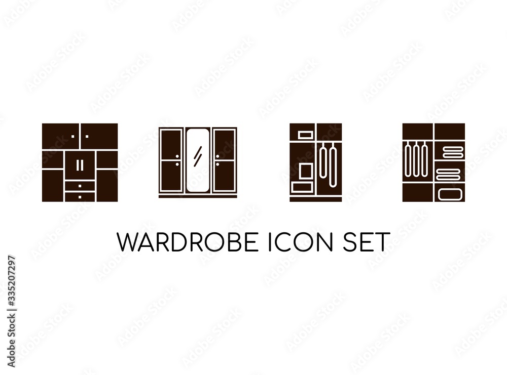 Icon Set of Wardrobe Vector in Monogram Concept. Design with Black ...