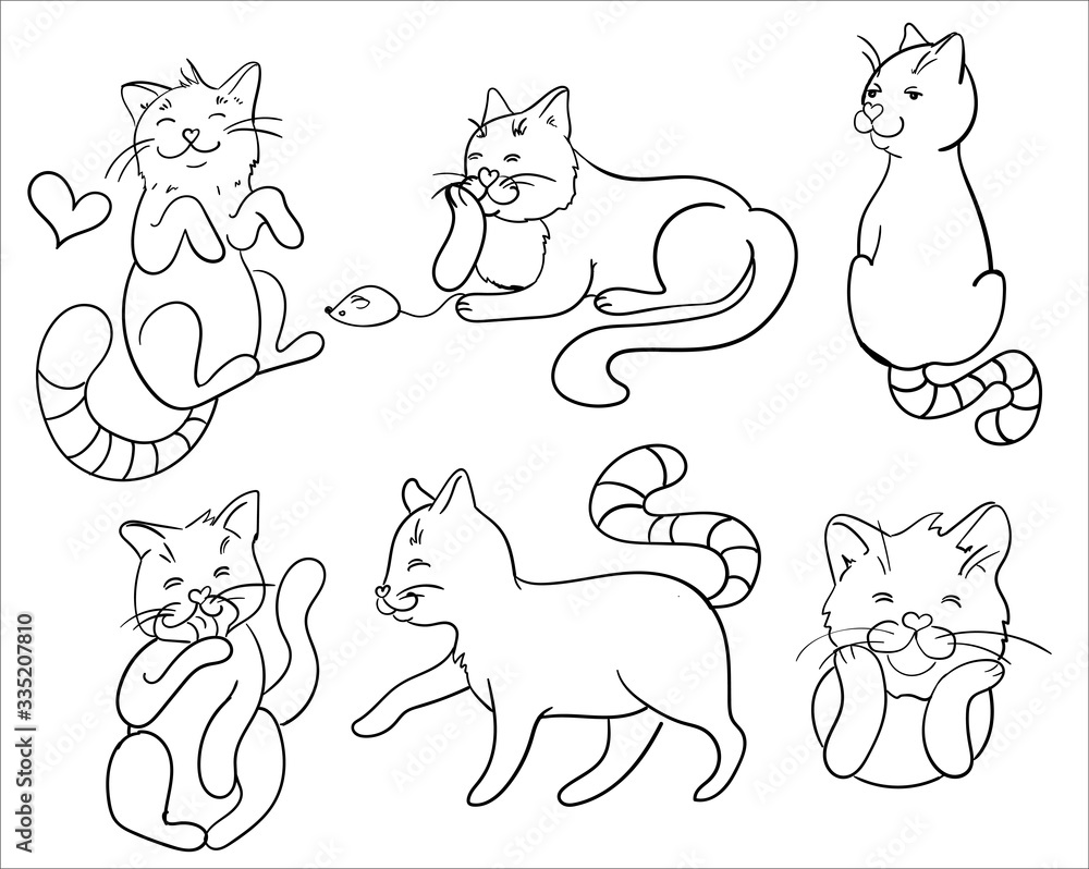 vector illustration of cat outline, Doodle style Stock Photo | Adobe Stock