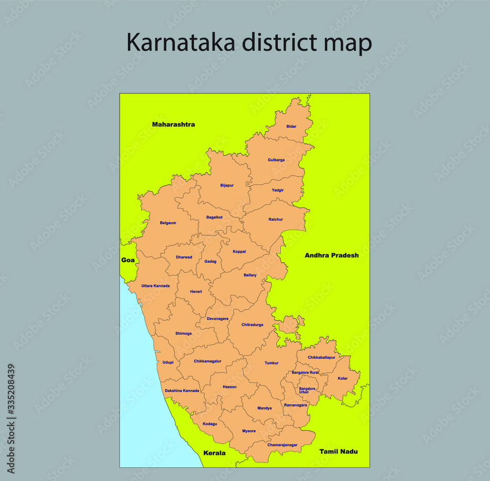 Popular district in Karnataka. Karnataka vector map . Stock Vector ...