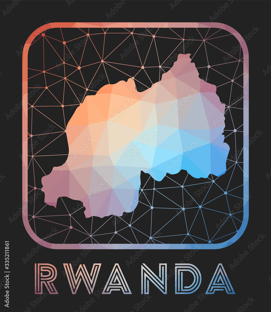 Rwanda map design. Vector low poly map of the country. Rwanda icon in ...