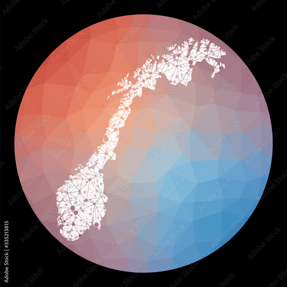 Vector network Norway map. Map of the country with low poly background ...