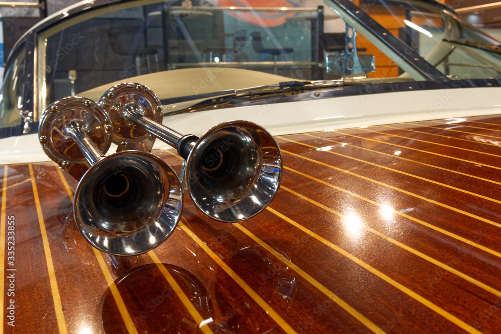 Nostalgia boat horn at the head of the boat Stock Photo | Adobe Stock