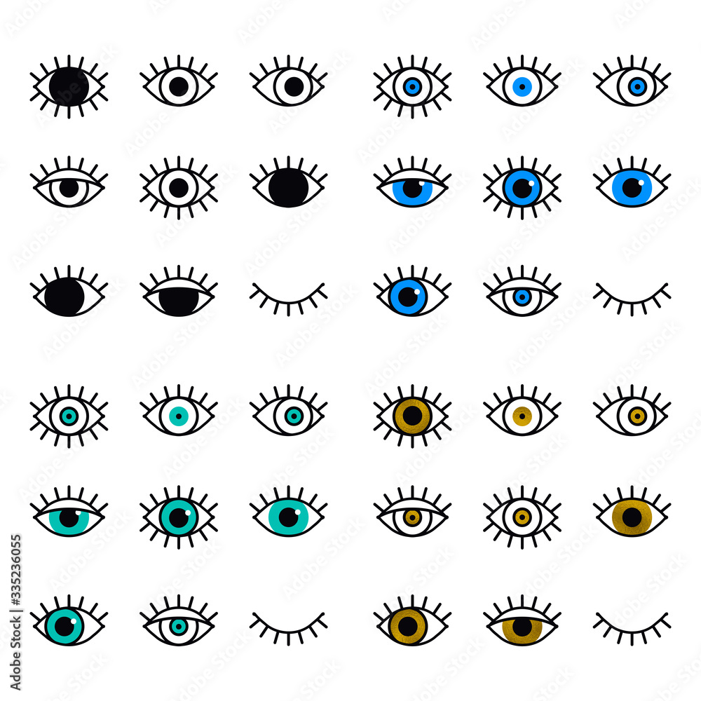 Open and closed eyes line icons set on white background. Look, see ...
