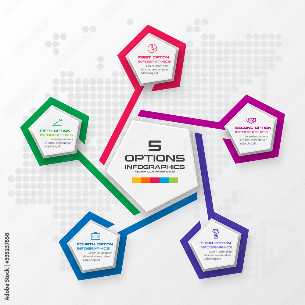5, arrows, brochure, chart, connected, diagram, global, graph, icons ...