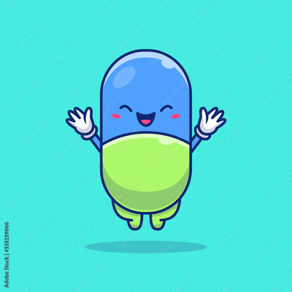 Cute Capsule Cartoon Vector Icon Illustration. Healthy Mascot Character ...