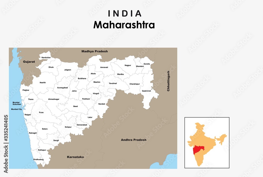 Maharashtra map with border lines. Maharashtra map 2019. popular ...