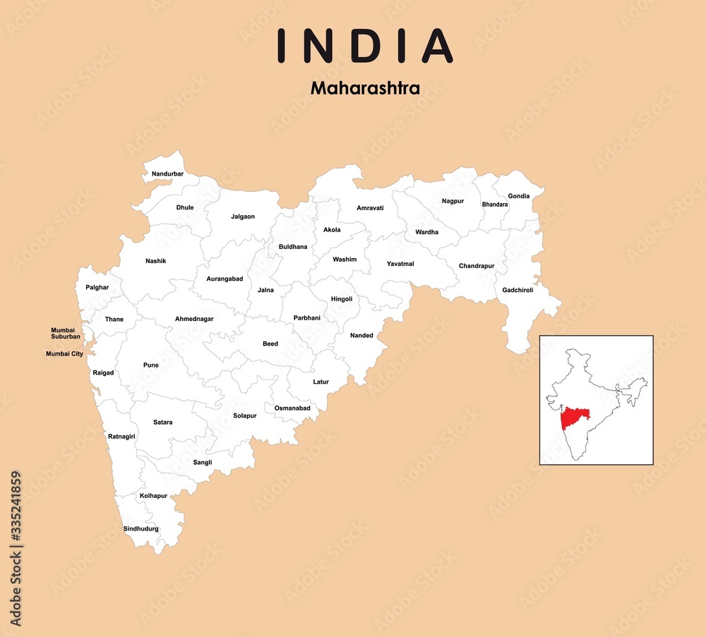 Maharashtra map with outline colour. Maharashtra map without colour ...