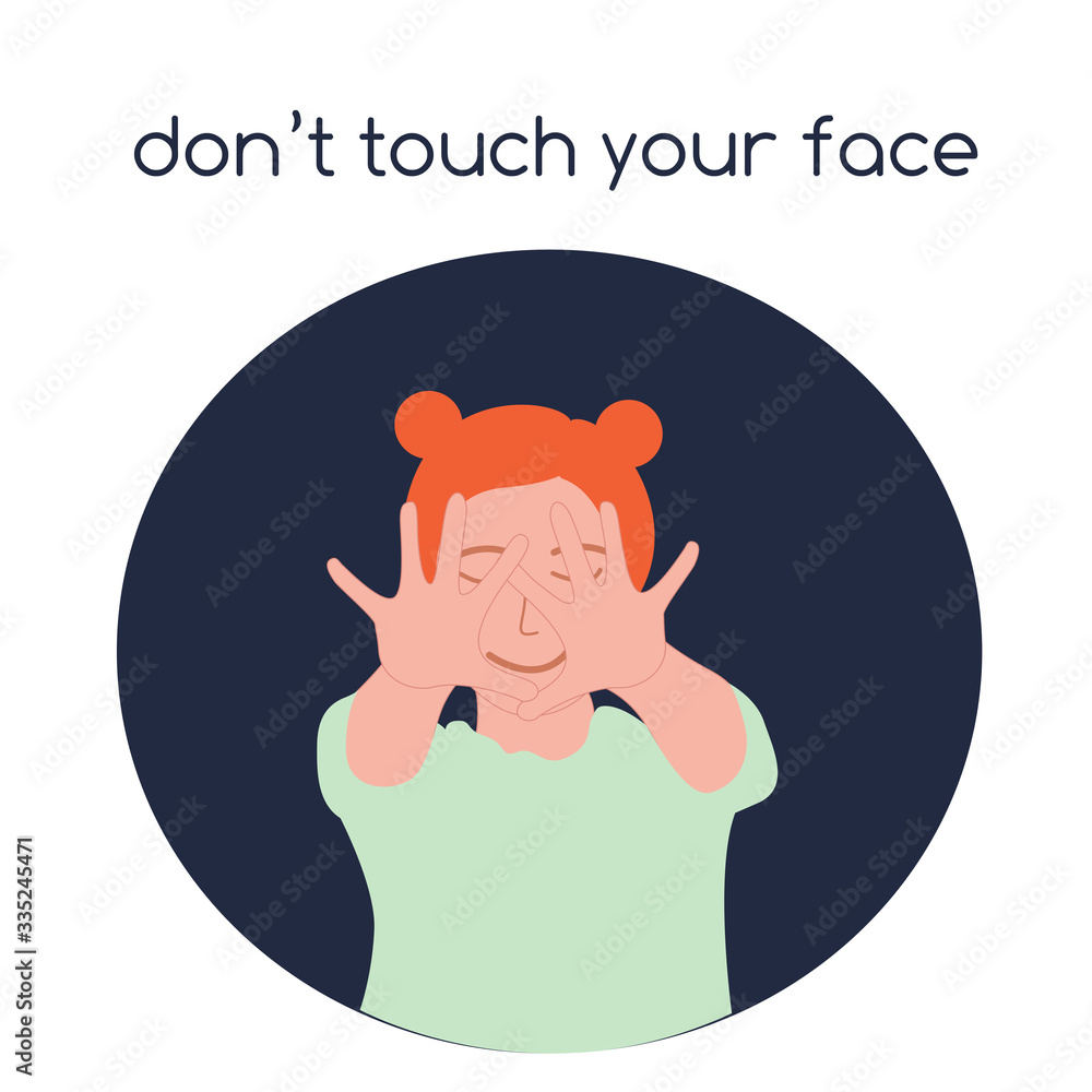 vector illustration. the child does not touch his face so as not to get ...
