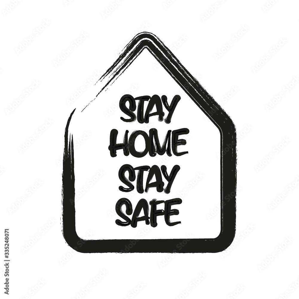 Stay home, stay safe poster design vector. Cute Lettering typography ...