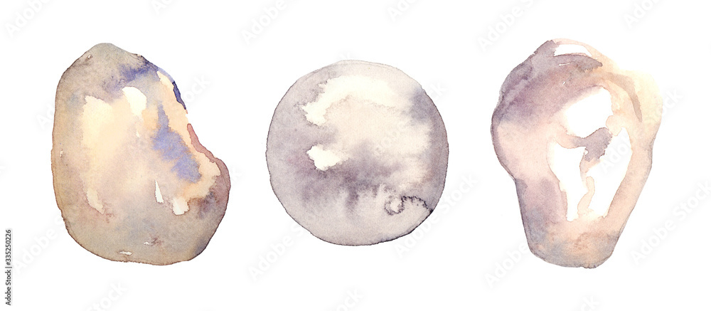 Watercolor hand painted natural pearls illustration set isolated on ...