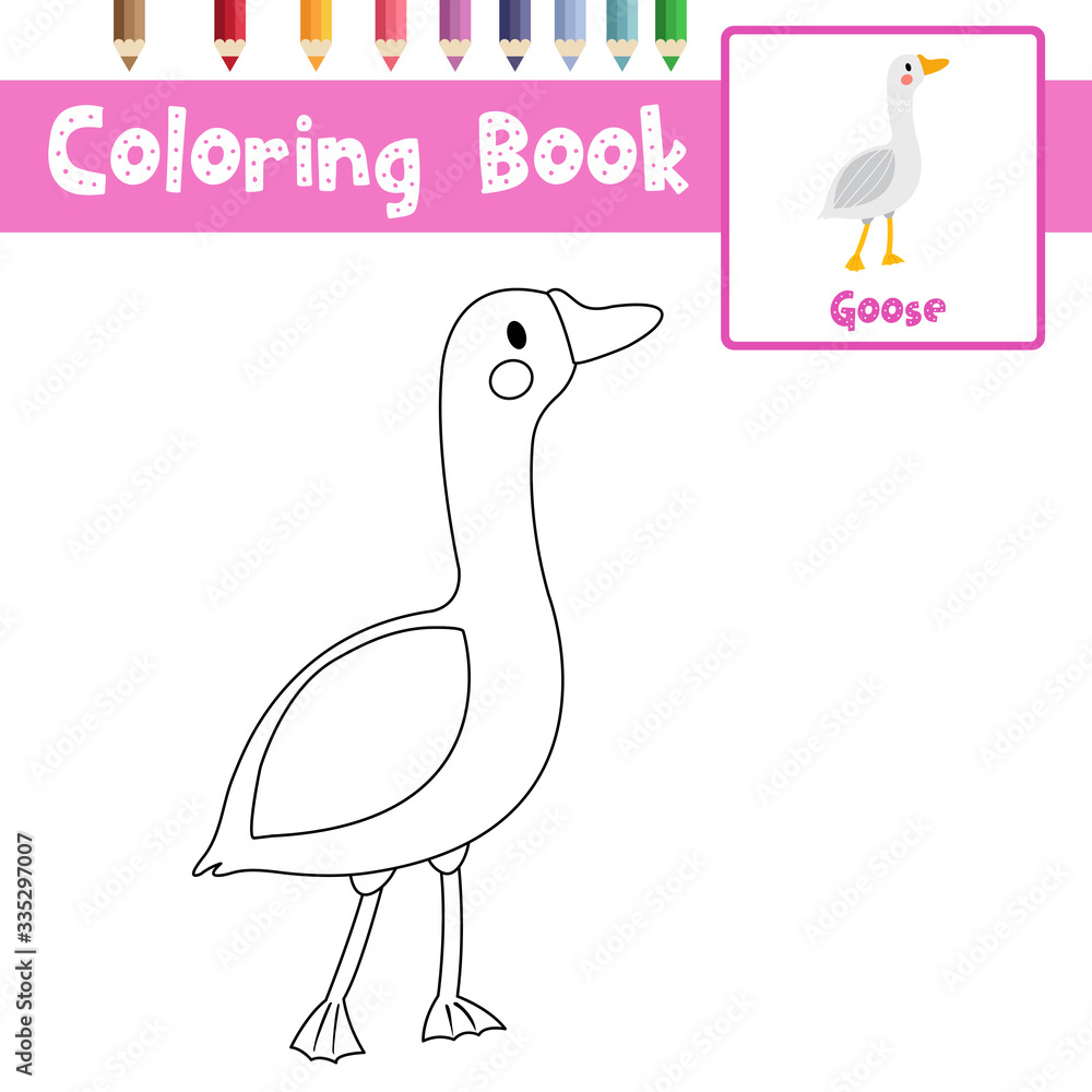 Coloring page Goose animal cartoon character vector illustration Stock ...