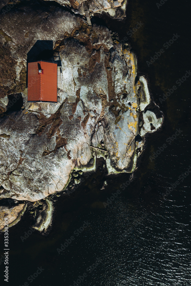 Shed on an isle from above Stock Photo | Adobe Stock
