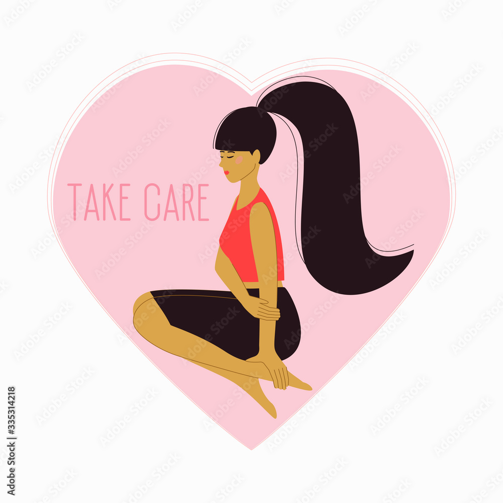 Beautiful card with girl hugs take care for concept design. Girl hugs ...