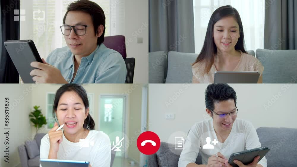 Video conference user interface of business team talking in video call ...