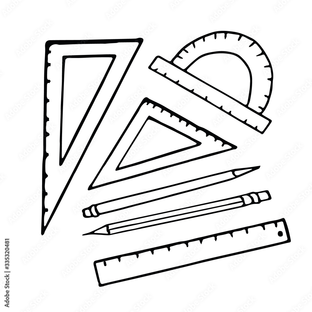 ruler pencil set hand drawn in doodle scandinavian minimalism style ...