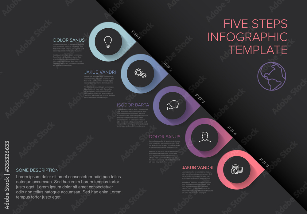 Diagonal Process Infographic Layout with 5 Steps Stock Template | Adobe ...