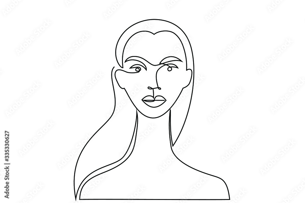 Abstract face along a single line of a vector drawing. Portrait in a ...