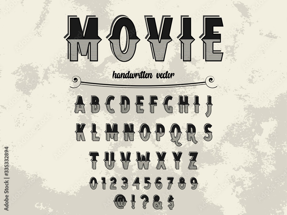 Alphabet font.Typeface.Script.Shadow Effect.Handcrafted handwritten ...