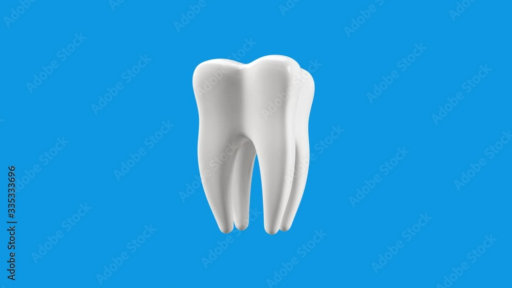 4K animation of a bright white molar tooth on a light blue background ...