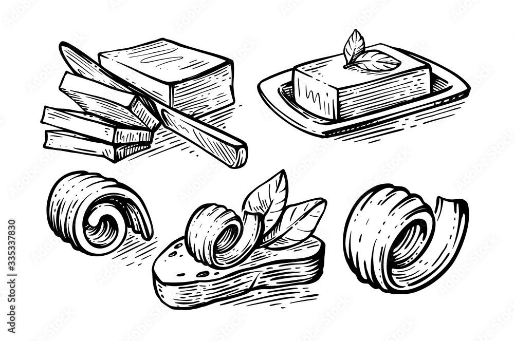 hand drawn set butter sketch on white Stock Vector | Adobe Stock