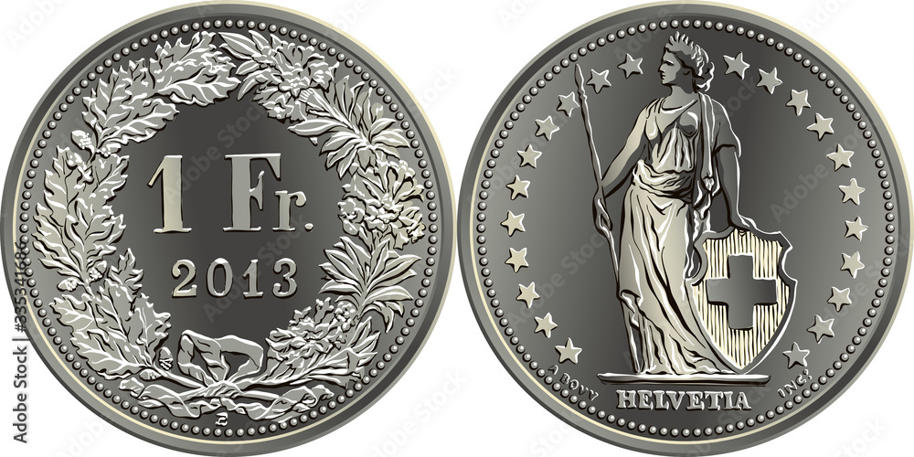 1 Swiss Franc Coin Reverse 1 Fr In Wreath Of Oak Leaves And Gentian