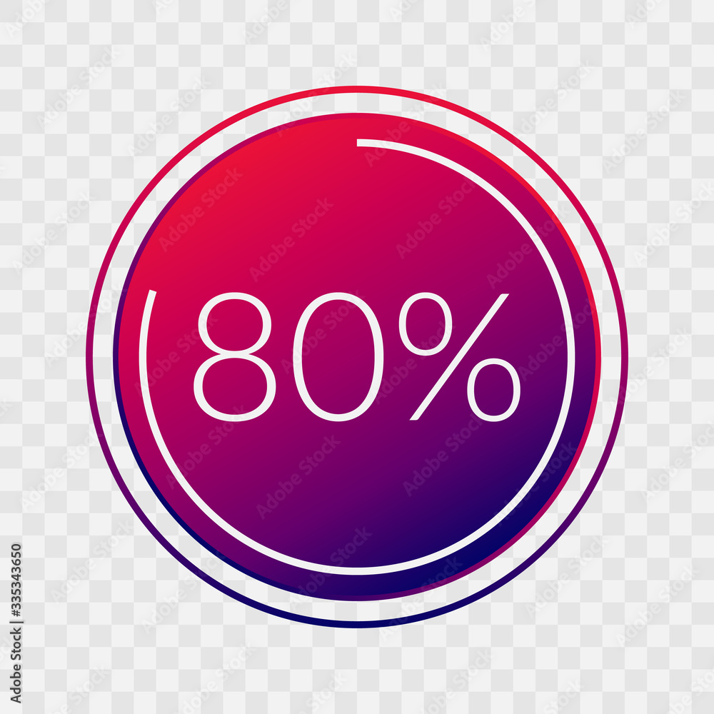 80 percent circle chart, isolated symbol on transparent background ...