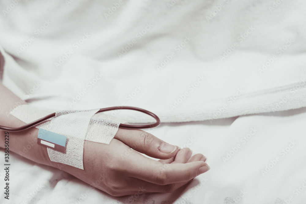 Coma patient on hopital bed take care by doctor nurse due to serious ...