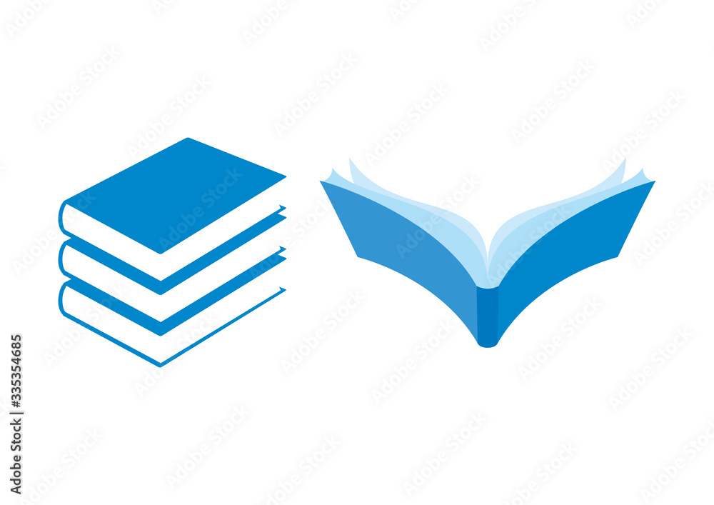 Book blue icon set vector. Open book vector. Stack of books icon set ...