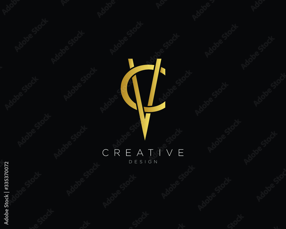 Letter CV VC Logo Design, Creative Minimal CV VC Monogram In Gold Color ...