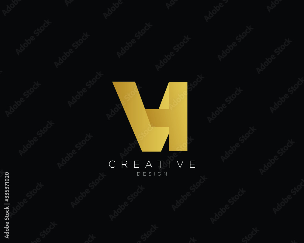 Letter VH Logo Design, Creative Minimal VH Monogram In Gold Color Stock ...