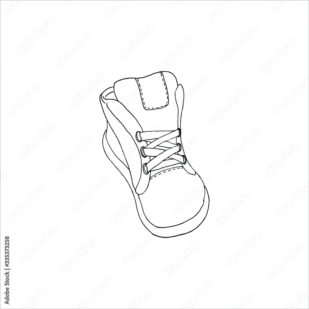 Super cute hand drawn cartoon kids walking shoe. Sketch doodle baby ...