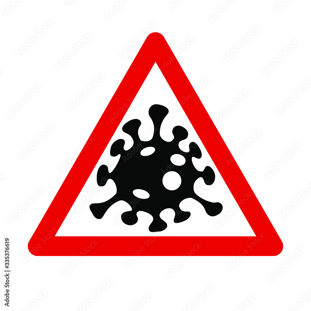 SARS CoV 2 (COVID-19) coronavirus flat vector warning sign, icon ...