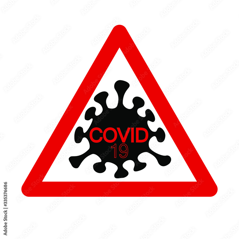 COVID-19 (SARS CoV 2) coronavirus flat vector warning sign, icon ...