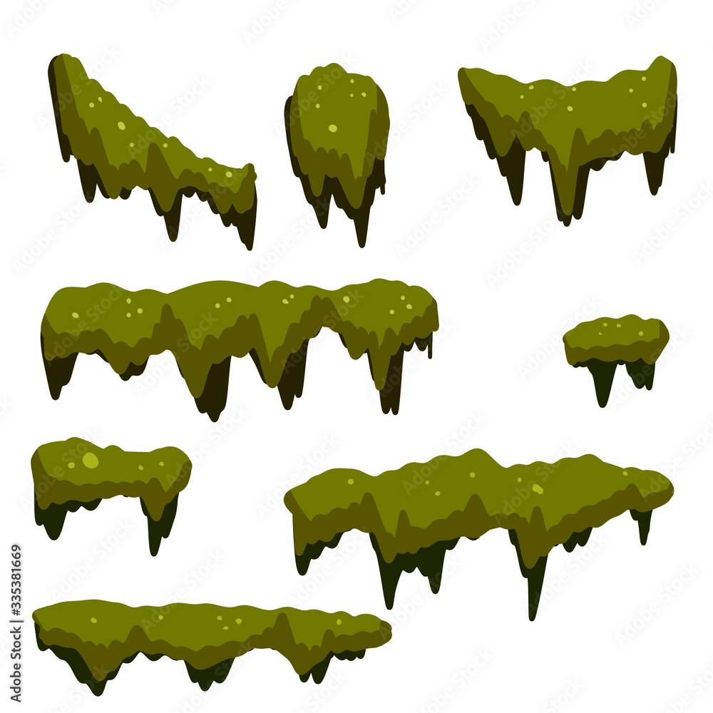 Set of swamp moss of different shapes. Marsh element. bog mud and mold ...