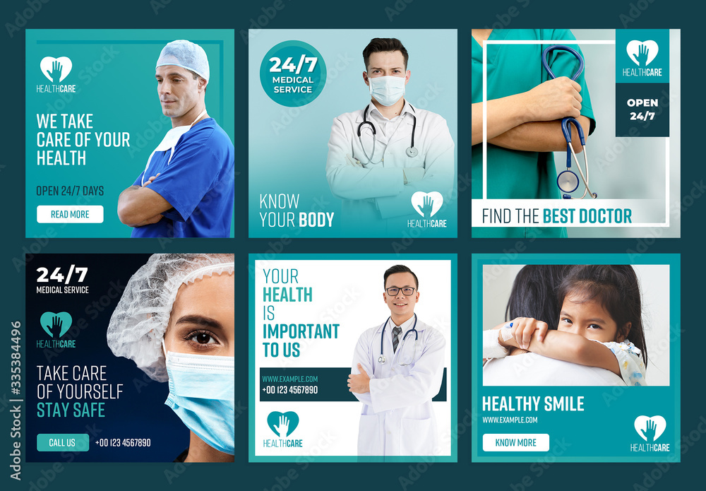 Healthcare Social Media Post Layout Set Stock Template | Adobe Stock