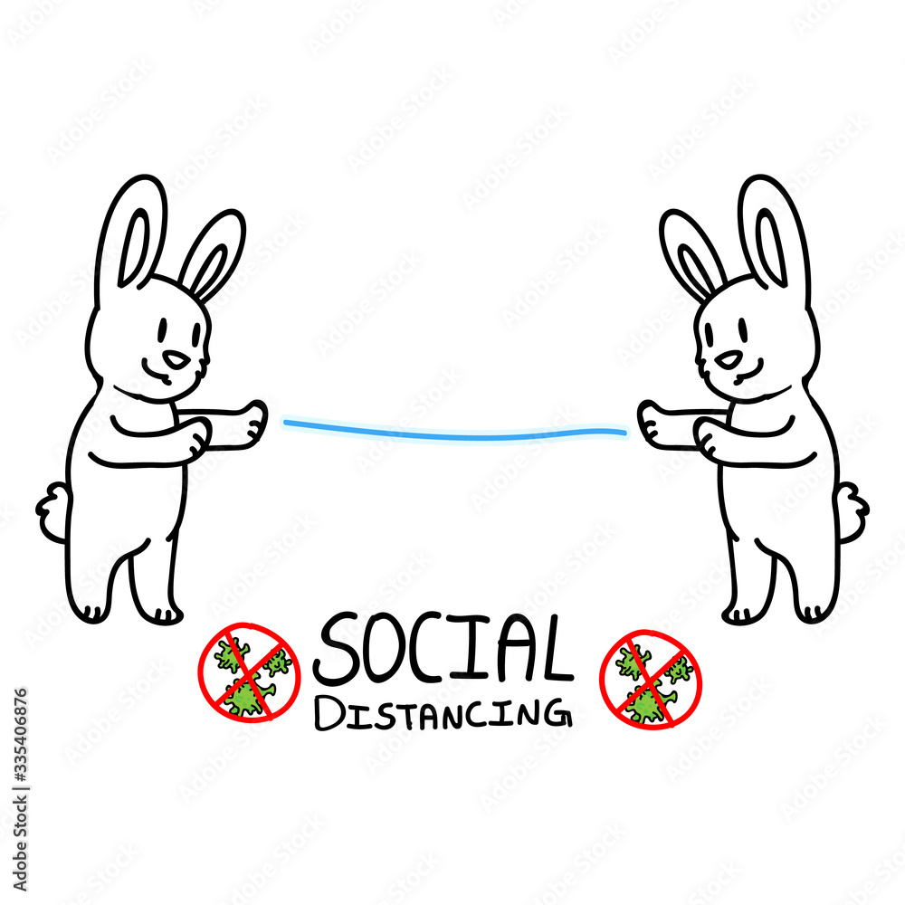 Corona virus kids cartoon social distancing monochrome lineart. Viral ...