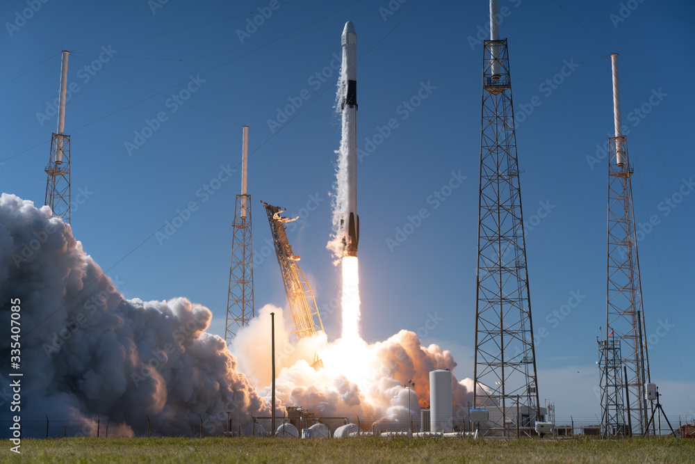 Rocket launch liftoff close up on launchpad Stock Photo | Adobe Stock