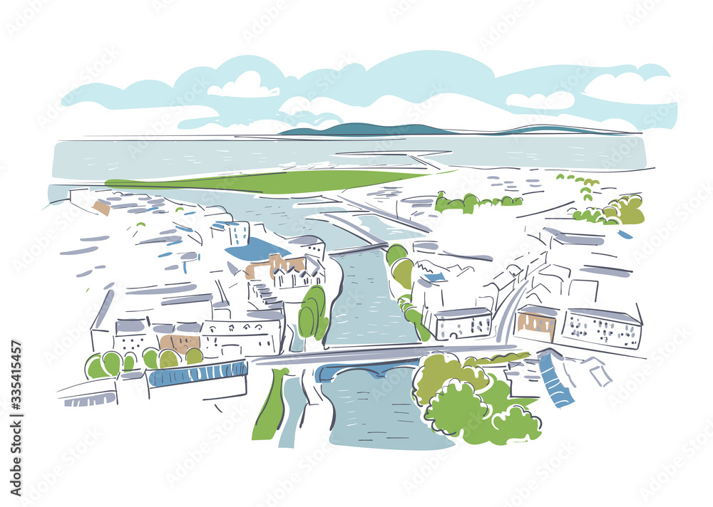 Galway Irland Europe vector sketch city illustration line art Stock ...