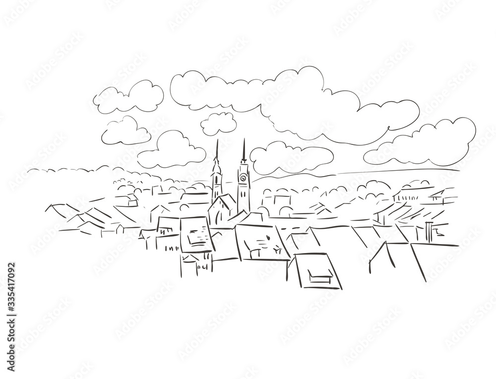 Winterthur Switzerland Europe vector sketch city illustration line art ...