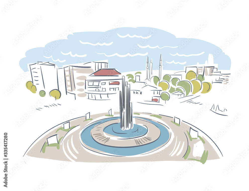 Shkoder Albania Europe vector sketch city illustration line art Stock ...