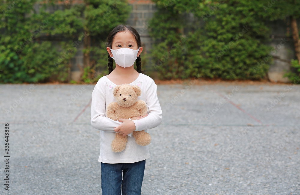 Coronavirus covid-19 and pollution protection concept. Asian little ...