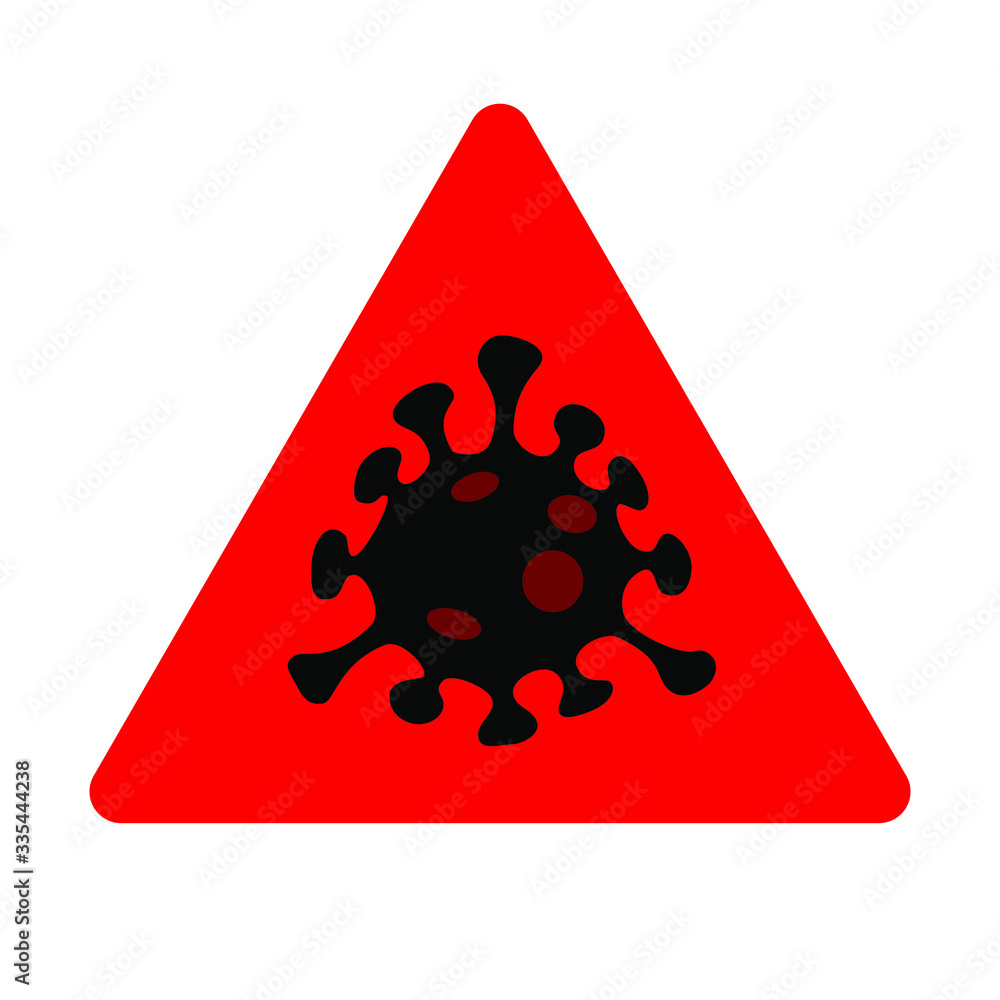 COVID-19 (SARS CoV 2) coronavirus flat vector warning sign, icon ...