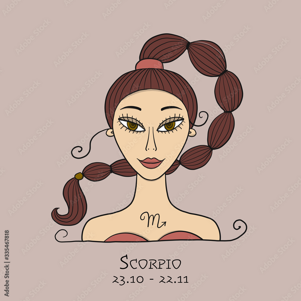 Illustration of Scorpio zodiac sign. Element of Water. Beautiful Girl ...