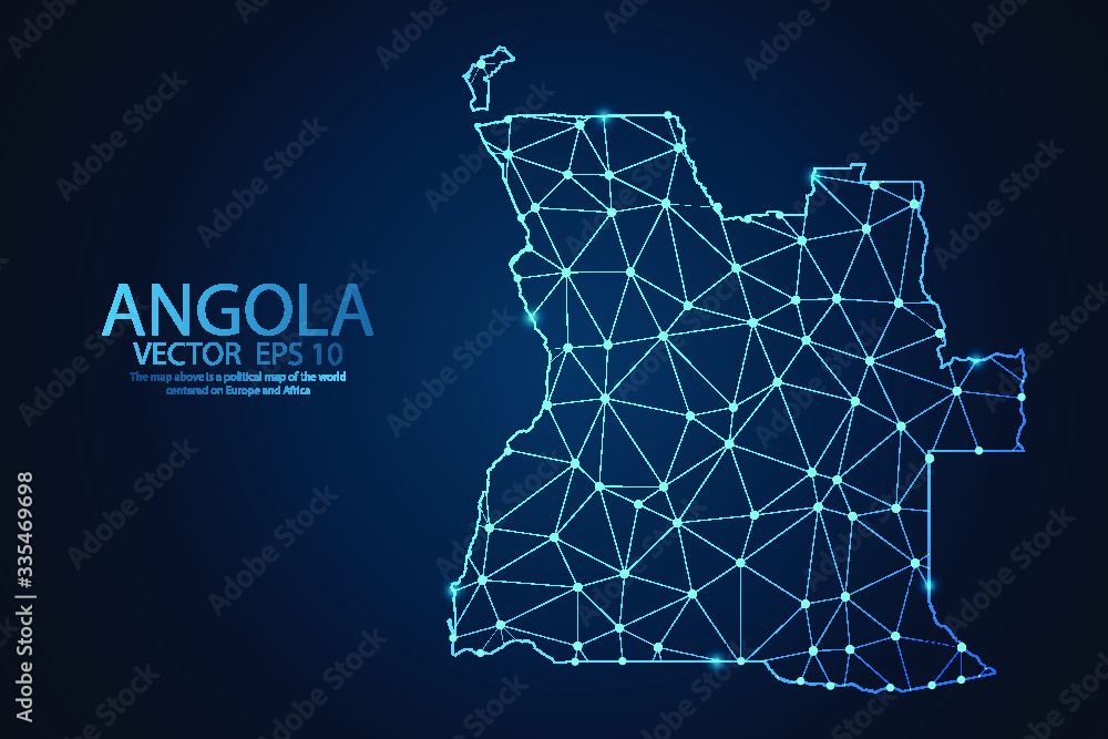 Abstract mash line and point scales on dark background with map of ...